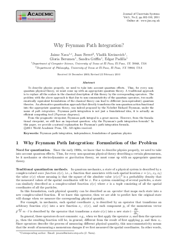 (PDF) Why Feynman Path Integration : Formulation of the Problem
