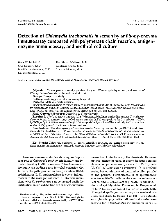 (PDF) Detection of Chlamydia trachomatis in semen by the polymerase ...