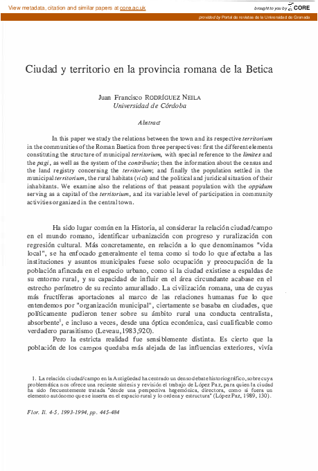 (PDF) Ciudad y territorio en la provincia romana de la Bética