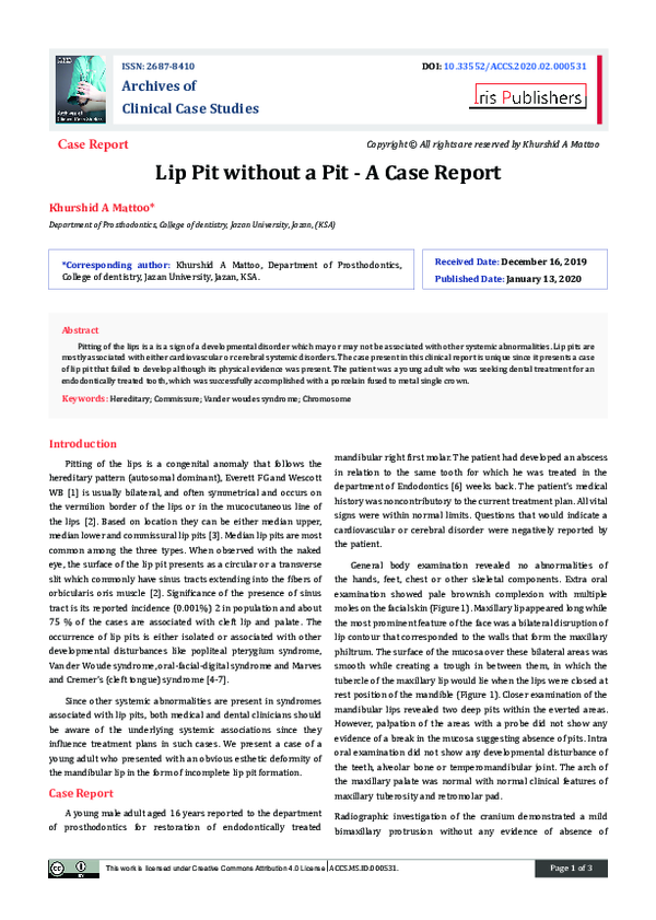 (PDF) Incomplete Lip Pit: A Case Study