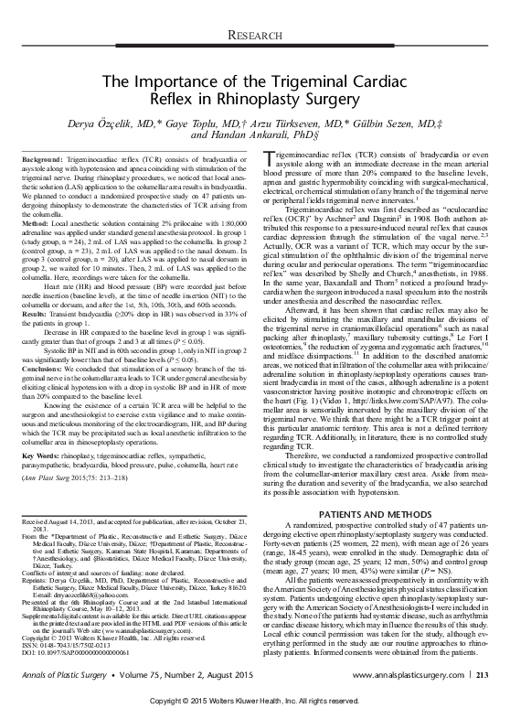 (PDF) The Importance of the Trigeminal Cardiac Reflex in Rhinoplasty ...