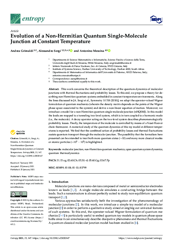 (PDF) Evolution of a Non-Hermitian Quantum Single-Molecule Junction at Constant Temperature ...