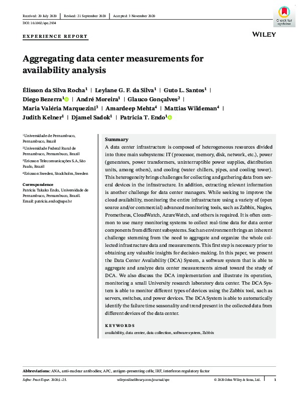 (PDF) Aggregating data center measurements for availability analysis