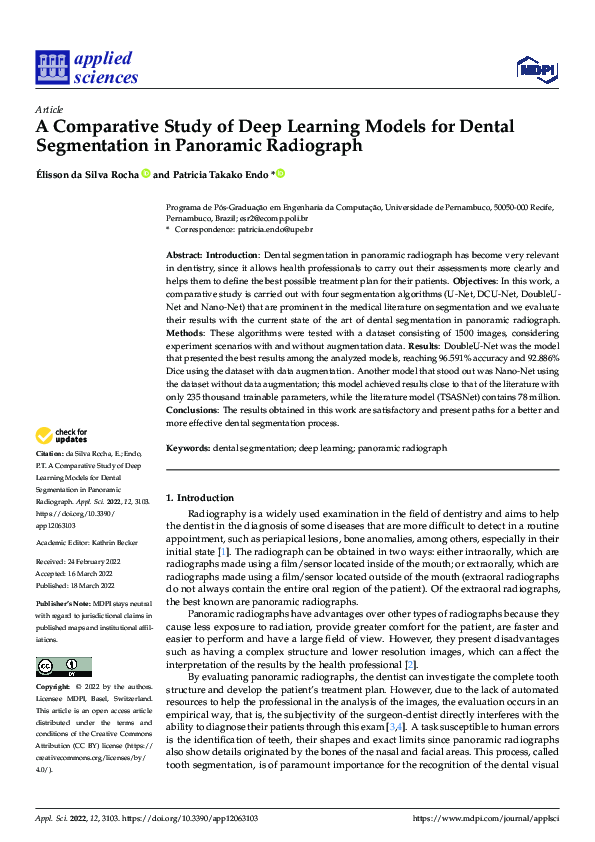 (PDF) A Comparative Study of Deep Learning Models for Dental ...