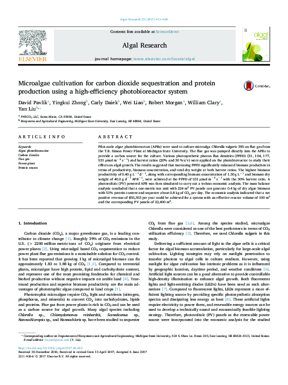 Pdf Microalgae Cultivation For Carbon Dioxide Sequestration And Protein Production Using A