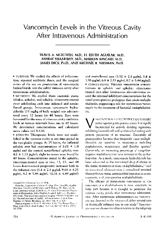 (PDF) Vancomycin Levels in the Vitreous Cavity After Intravenous ...
