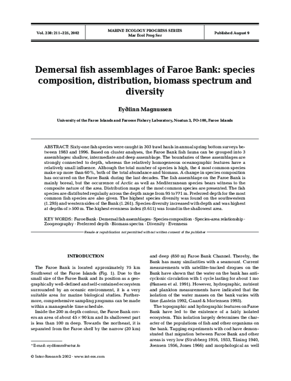 (PDF) Demersal fish assemblages of Faroe Bank: species composition ...