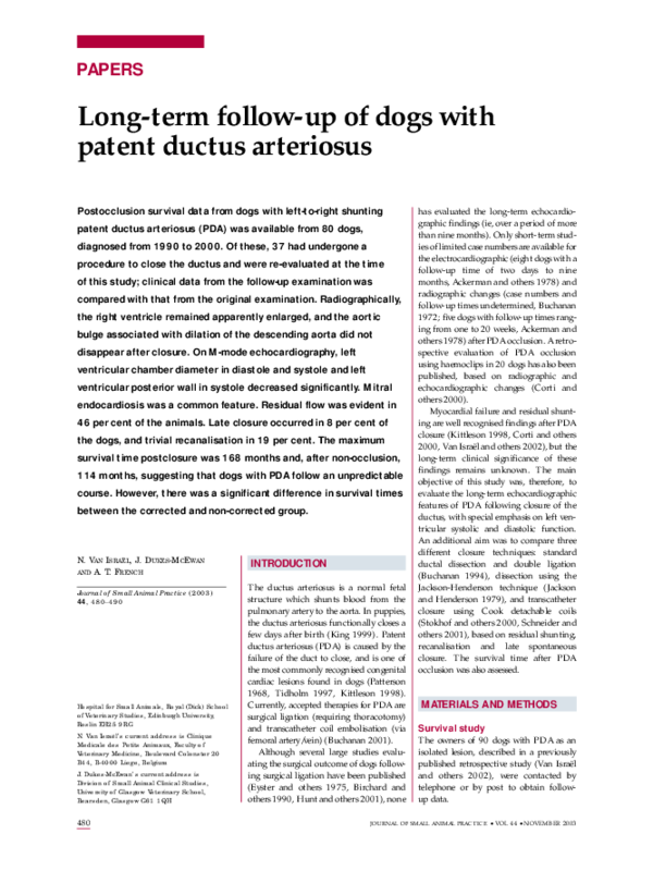 (PDF) Long‐term follow‐up of dogs with patent ductus arteriosus ...