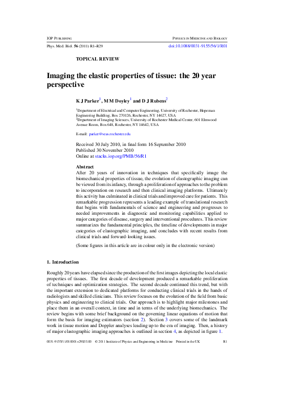 Pdf Imaging The Elastic Properties Of Tissue The 20 Year Perspective