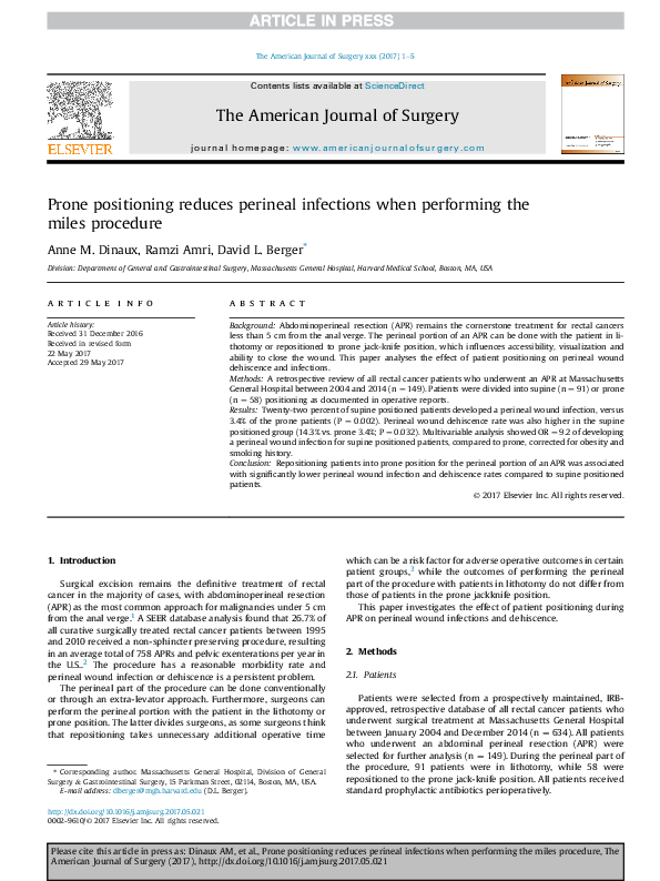 (PDF) Prone positioning reduces perineal infections when performing the ...