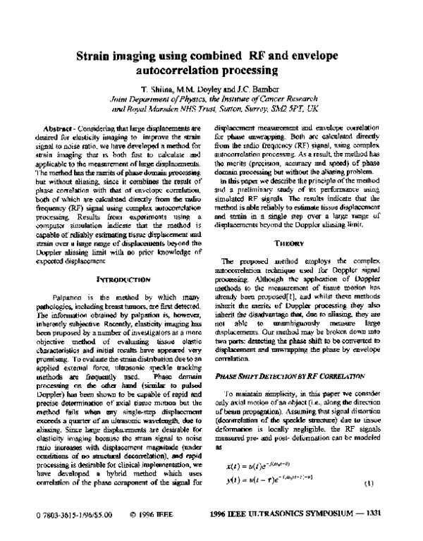 (PDF) Strain imaging using combined RF and envelope autocorrelation ...
