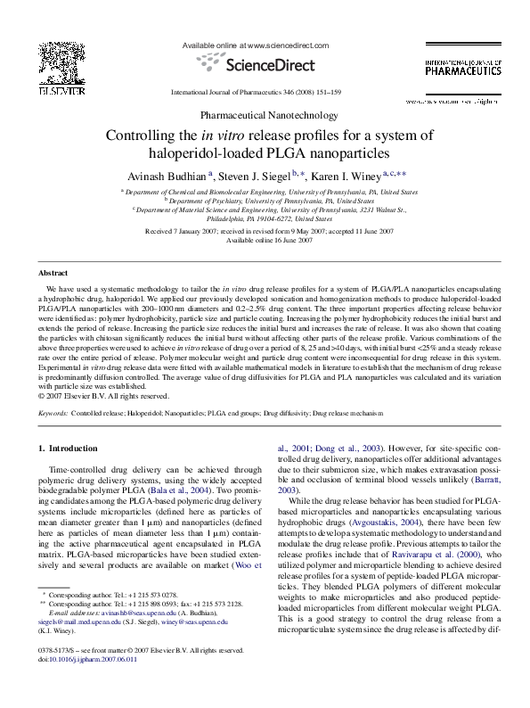 (PDF) Controlling the in vitro release profiles for a system of ...