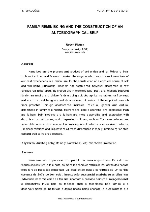 (PDF) Family Reminiscing and the Construction of an Autobiographical Self