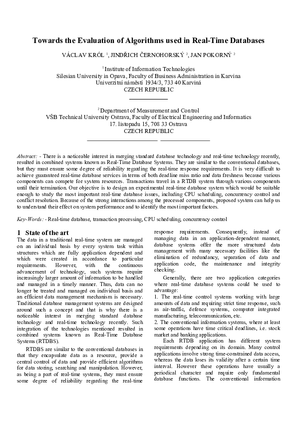Pdf Towards The Evaluation Of Algorithms Used In Real Time Databases