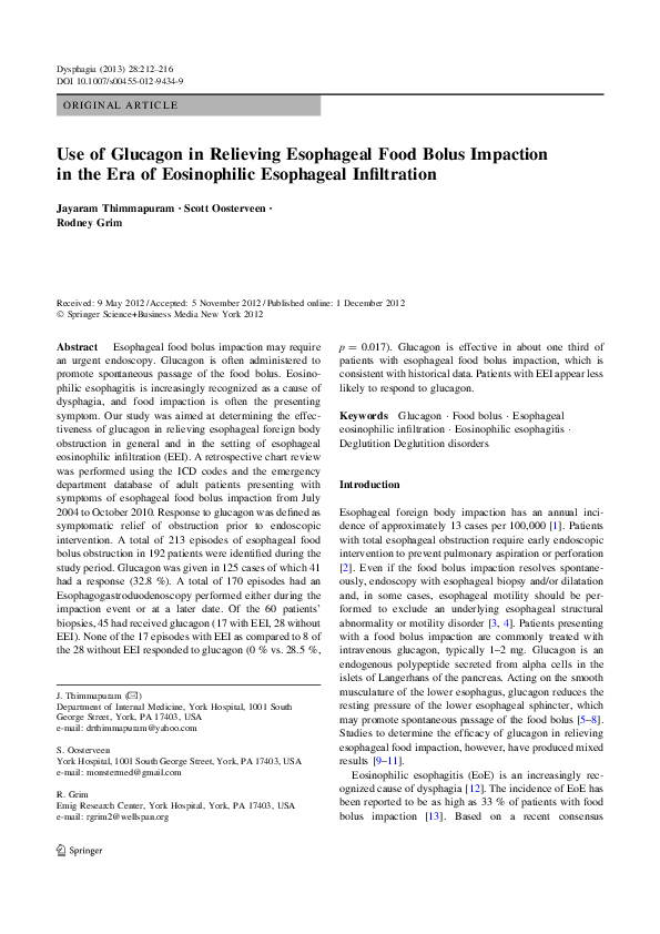 (PDF) Use of Glucagon in Relieving Esophageal Food Bolus Impaction in ...