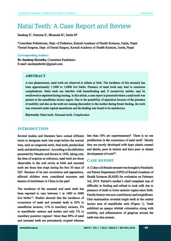 (PDF) Natal Teeth: A Case Report and Review
