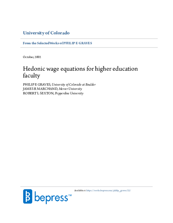 (PDF) Hedonic wage equations for higher education faculty
