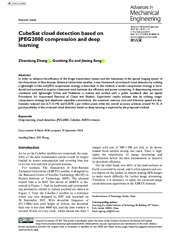 (PDF) Efficient Cloud Detection using JPEG2000 and U-Net