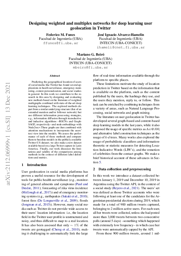 (PDF) Designing weighted and multiplex networks for deep learning user geolocation in Twitter