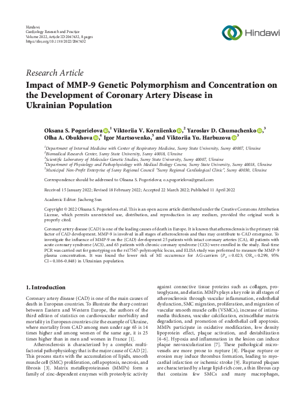 (PDF) Impact of MMP-9 Genetic Polymorphism and Concentration on the ...