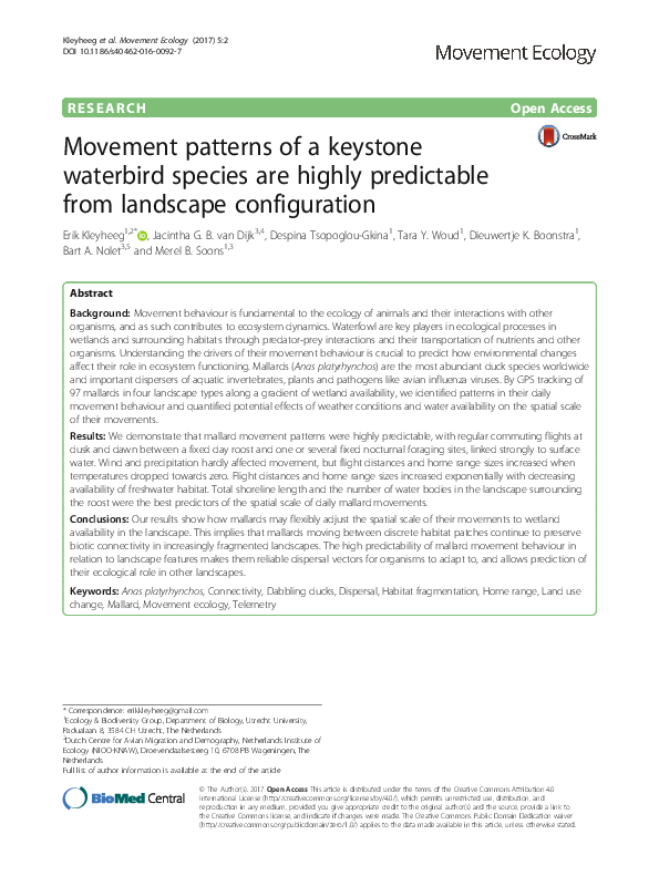 (PDF) Movement patterns of a keystone waterbird species are highly ...