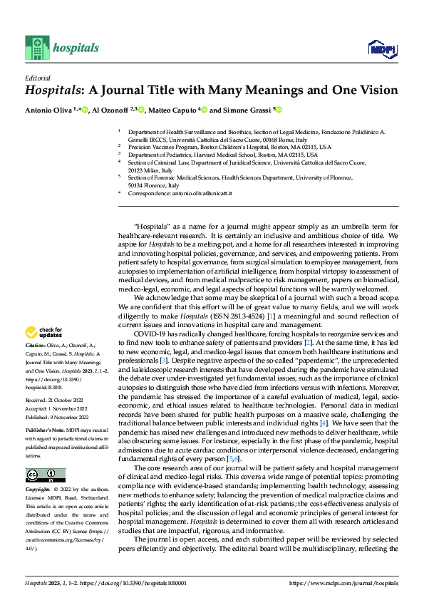 (PDF) Hospitals: A Journal Title with Many Meanings and One Vision