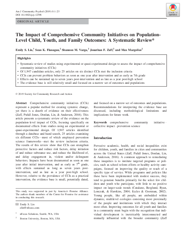 (PDF) The Impact of Comprehensive Community Initiatives on Population ...