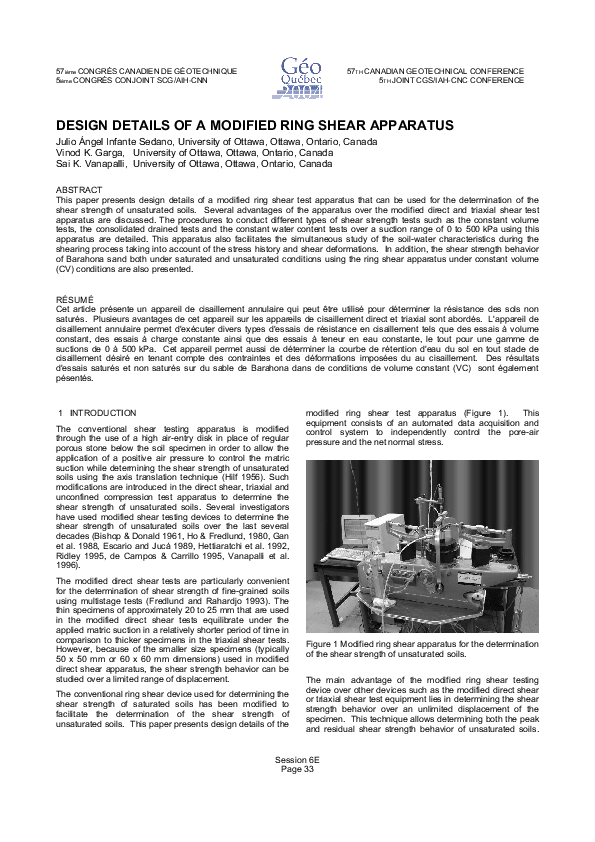 (PDF) Design Details of a Modified Ring Shear Apparatus