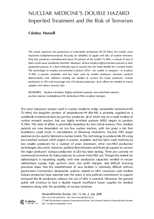 (PDF) Nuclear Medicine's Double Hazard