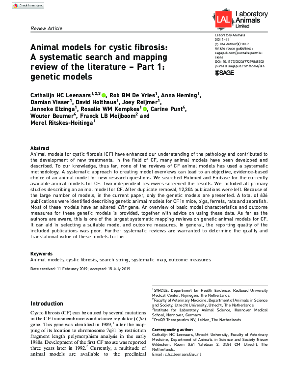 (PDF) Animal models for cystic fibrosis: A systematic search and mapping review of the ...