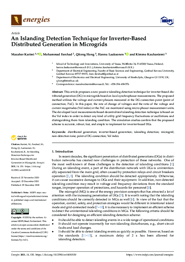 Pdf An Islanding Detection Technique For Inverter Based Distributed Generation In Microgrids