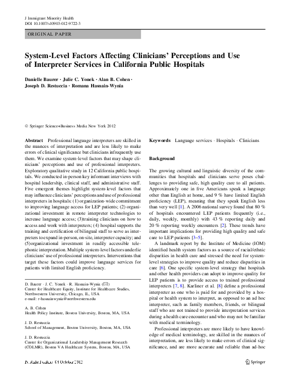 (PDF) System-Level Factors Affecting Clinicians’ Perceptions and Use of ...
