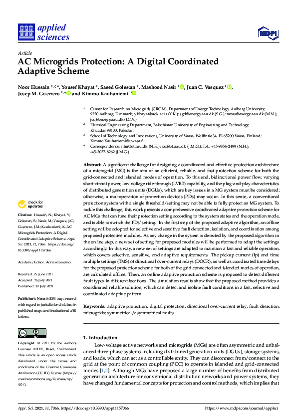 (PDF) AC Microgrids Protection: A Digital Coordinated Adaptive Scheme