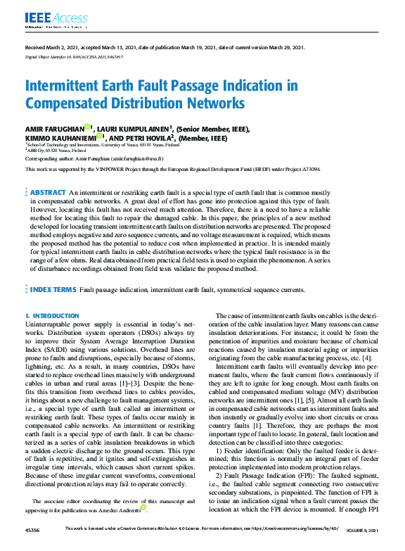 (PDF) Intermittent Earth Fault Passage Indication in Compensated ...