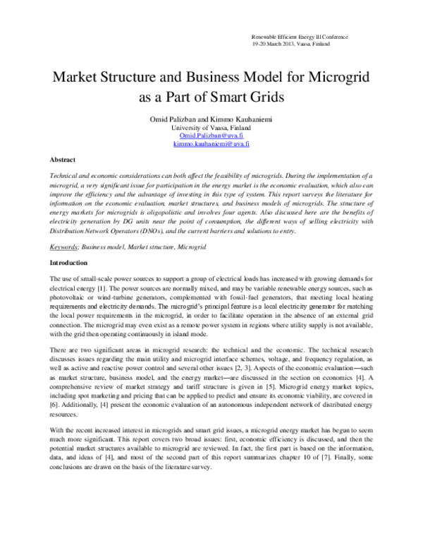 (PDF) Market Structure and Business Model for Microgrid as a Part of ...