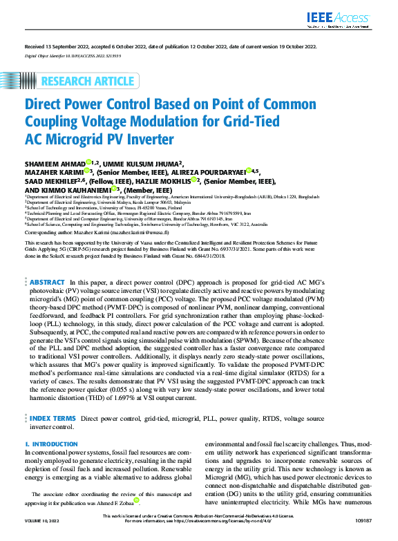 Pdf Direct Power Control Based On Point Of Common Coupling Voltage