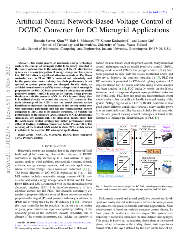 (PDF) Artificial Neural Network-Based Voltage Control of DC/DC Converter for DC Microgrid ...