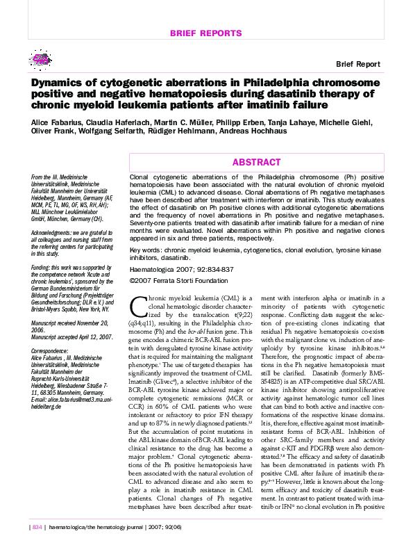 (PDF) Dynamics of cytogenetic aberrations in Philadelphia chromosome positive and negative ...