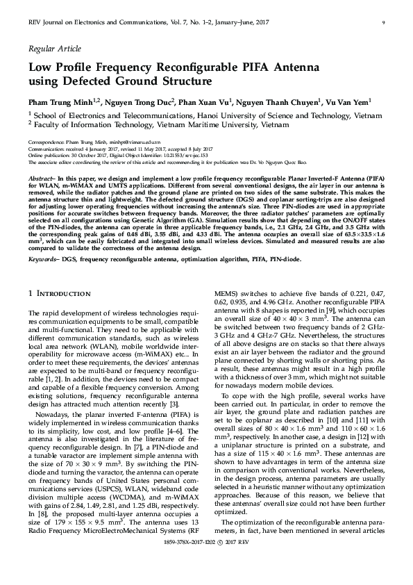 Pdf Low Profile Frequency Reconfigurable Pifa Antenna Using Defected
