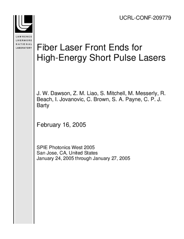(PDF) Fiber Laser Front Ends for High Energy, Short Pulse Lasers