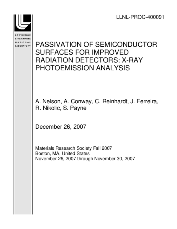Pdf Improved Radiation Detectors Via Surface Passivation