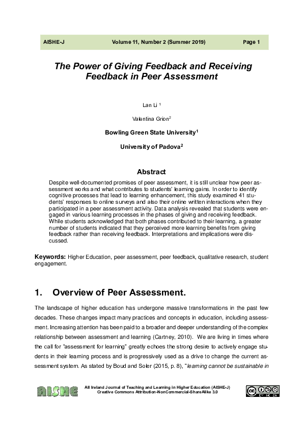 (PDF) The Power of Giving Feedback and Receiving Feedback in Peer ...