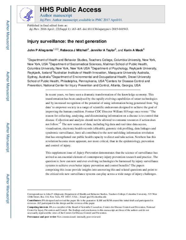 (PDF) Injury surveillance: the next generation