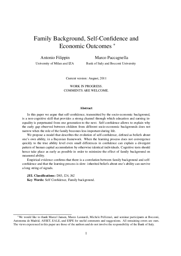 (PDF) Family Background, Self-Confidence and Economic Outcomes