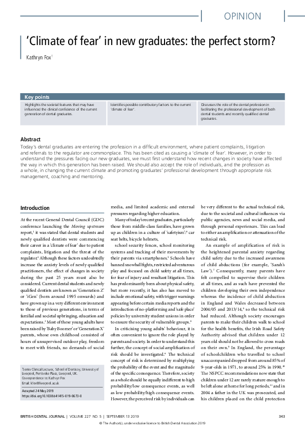 (PDF) Climate of fear' in new graduates: the perfect storm?
