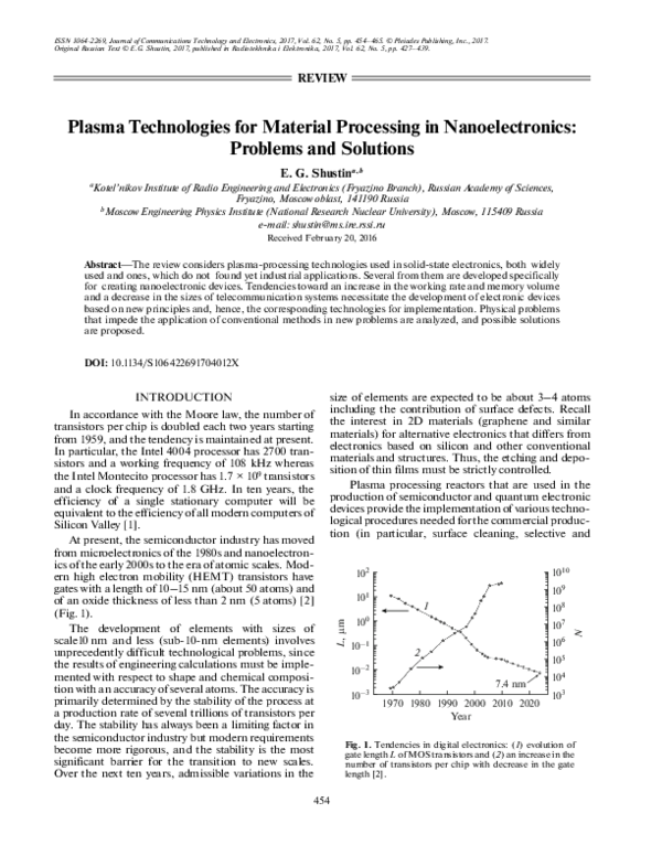 (PDF) Plasma technologies for material processing in nanoelectronics: Problems and solutions