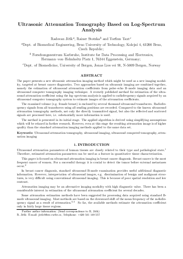 (PDF) Ultrasonic attenuation tomography based on log-spectrum analysis