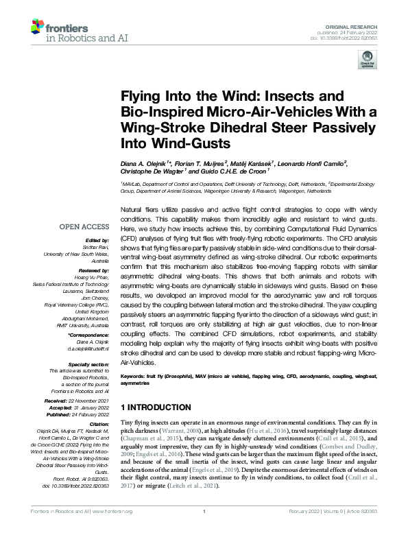 (PDF) Flying Into the Wind: Insects and Bio-Inspired Micro-Air-Vehicles ...