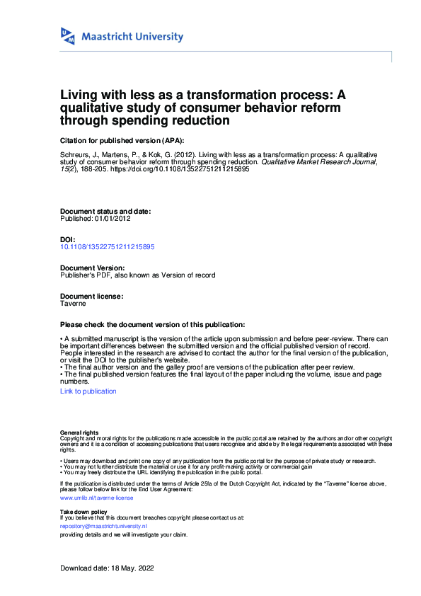 (PDF) Living with less as a transformation process