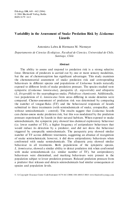 (PDF) Variability in the Assessment of Snake Predation Risk by ...